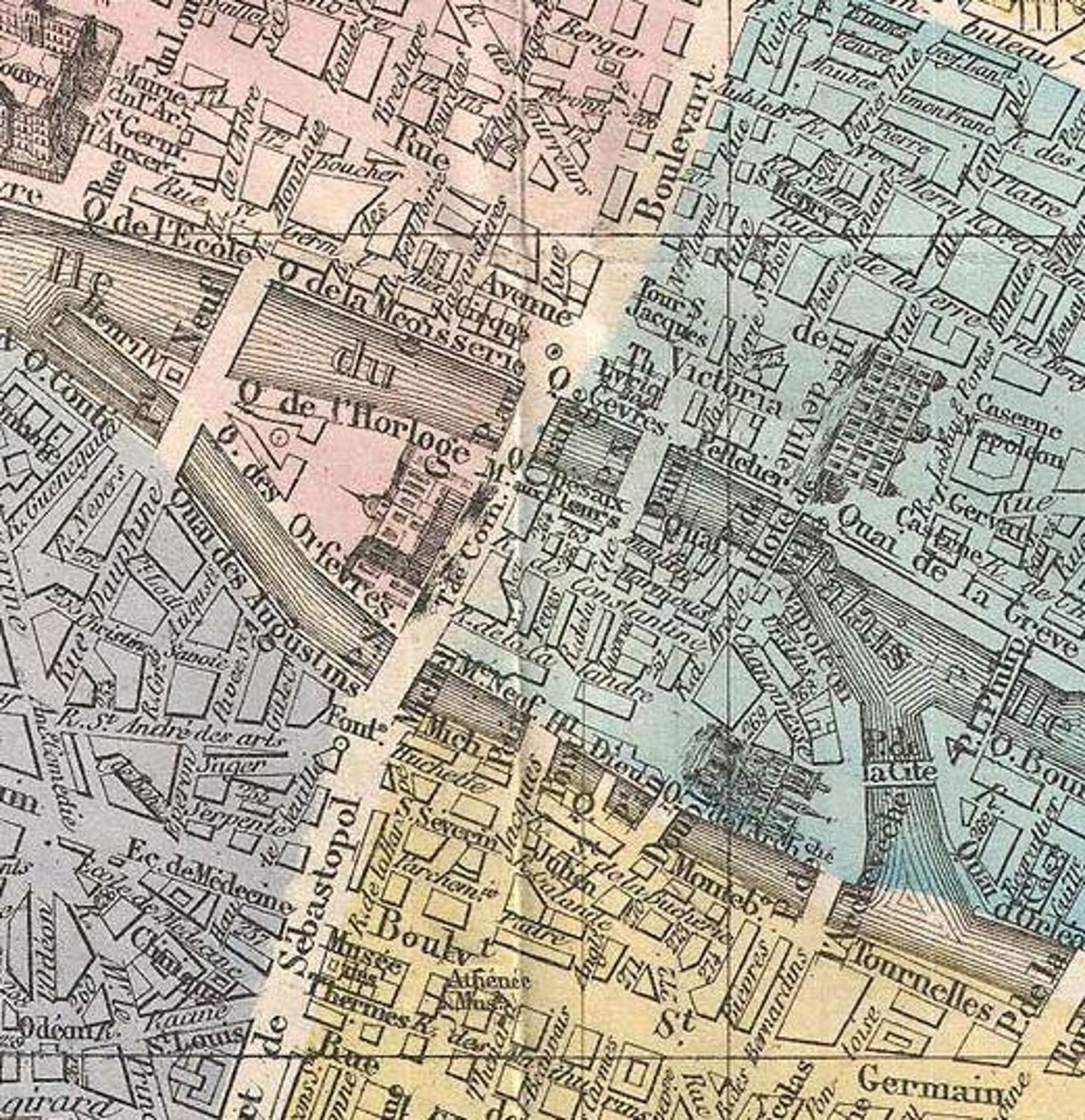 Old Map of Paris 1864 France 20 Arrondissements and 80 - Etsy