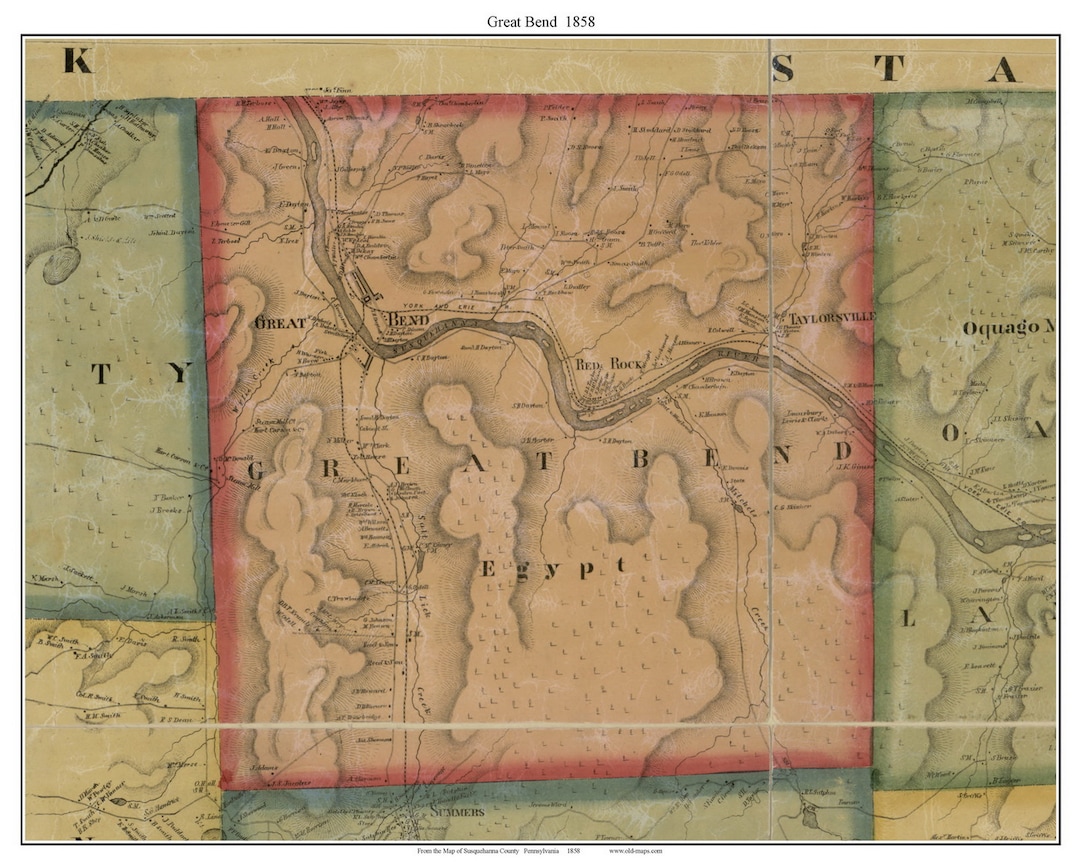 Great Bend 1858 Old Town Map With Homeowner Names Egypt Red Rock ...