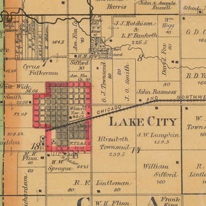 Calhoun County Iowa 1884 Old Wall Map With Landowner Names Farm Lines ...