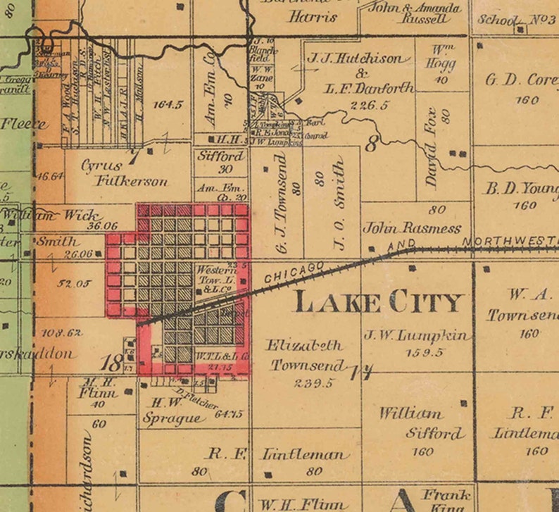 Calhoun County Iowa 1884 Old Wall Map With Landowner Names - Etsy