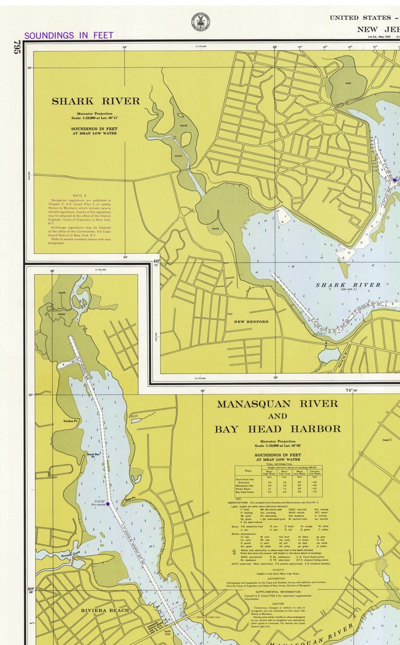 Manasquan River and Bay Head Harbor 1972 Nautical Map New - Etsy
