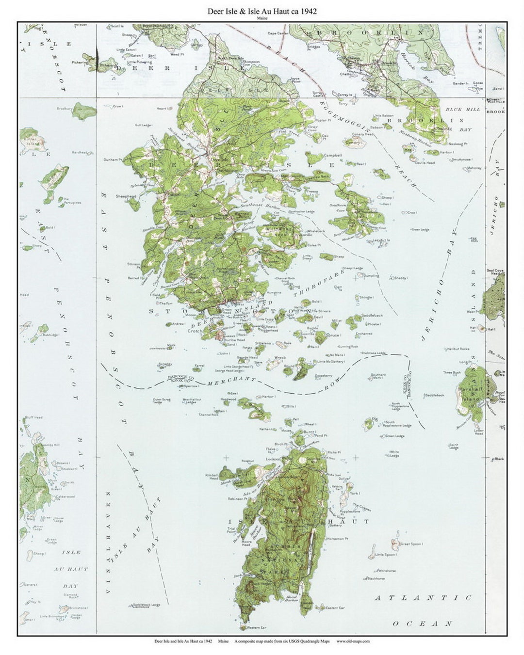 Deer Isle and Isle Au Haut 1942 Old Topographic Map USGS - Custom ...
