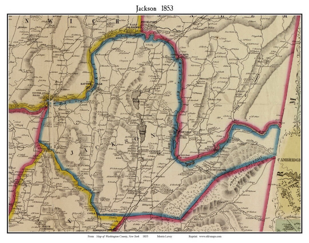 Jackson New York 1853 Map Anaquassacook Battenkill - Washington Co ...