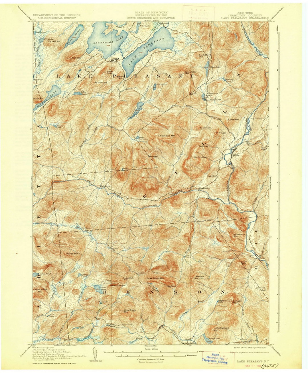 Lake Pleasant 1907 (1926) Old Map - Benson Wells Sacandaga Lake ...
