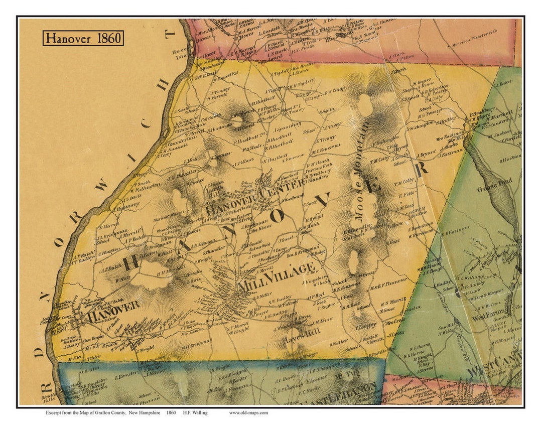 Hanover 1860 Old Town Map With Homeowner Names New Hampshire Reprint ...