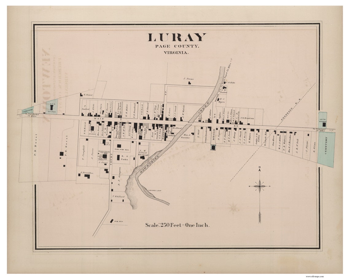 Luray VA 1878 Old Map Homeowners Names Genealogy Page Co - O.W. Gray ...