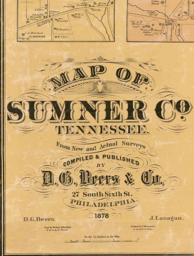 Sumner County Tennessee 1878 - Old Wall Map Reprint With Homeowner ...