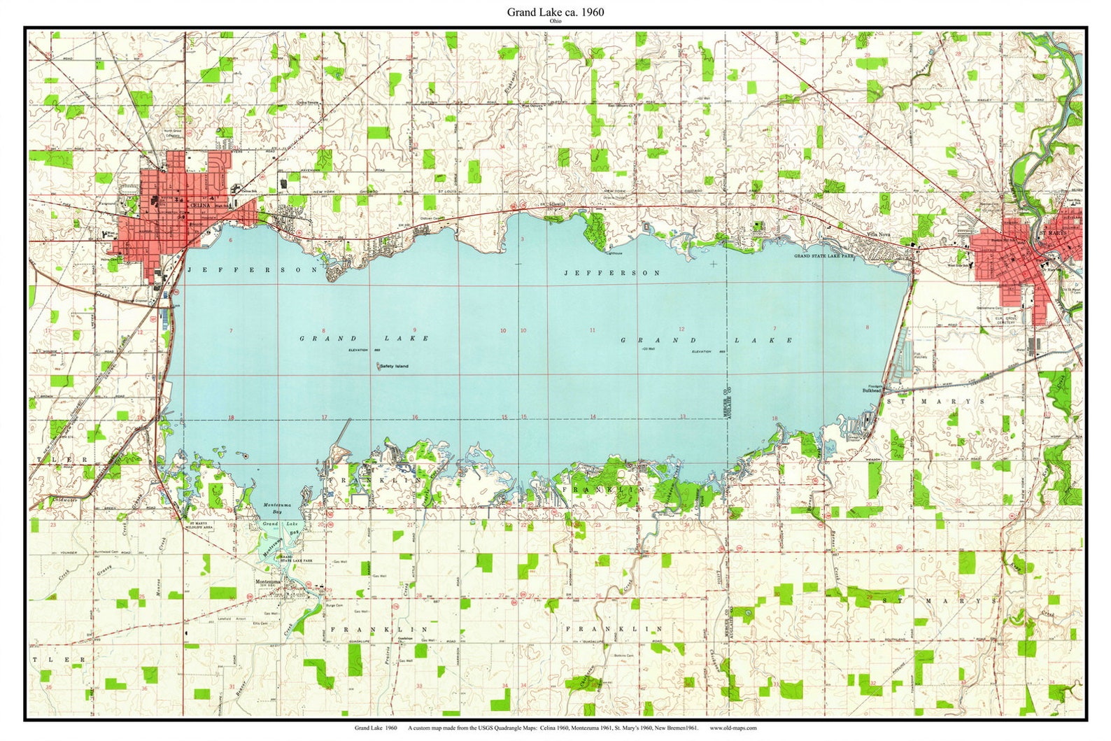 Grand Lake 1960 Old Topographic Map USGS Celina St Marys - Etsy