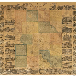 Linn County Iowa 1869 Old Wall Map With Landowner Names Farm Lines ...