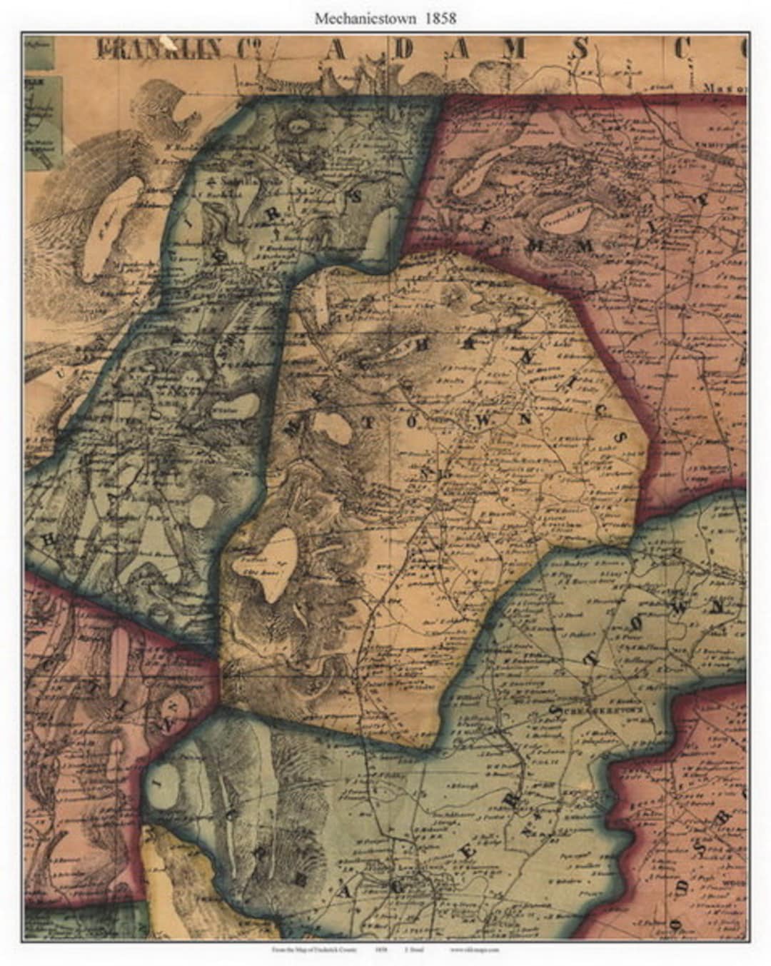 Mechanicstown 1858 - Old Town Map With Homeowner Names Thurmont ...