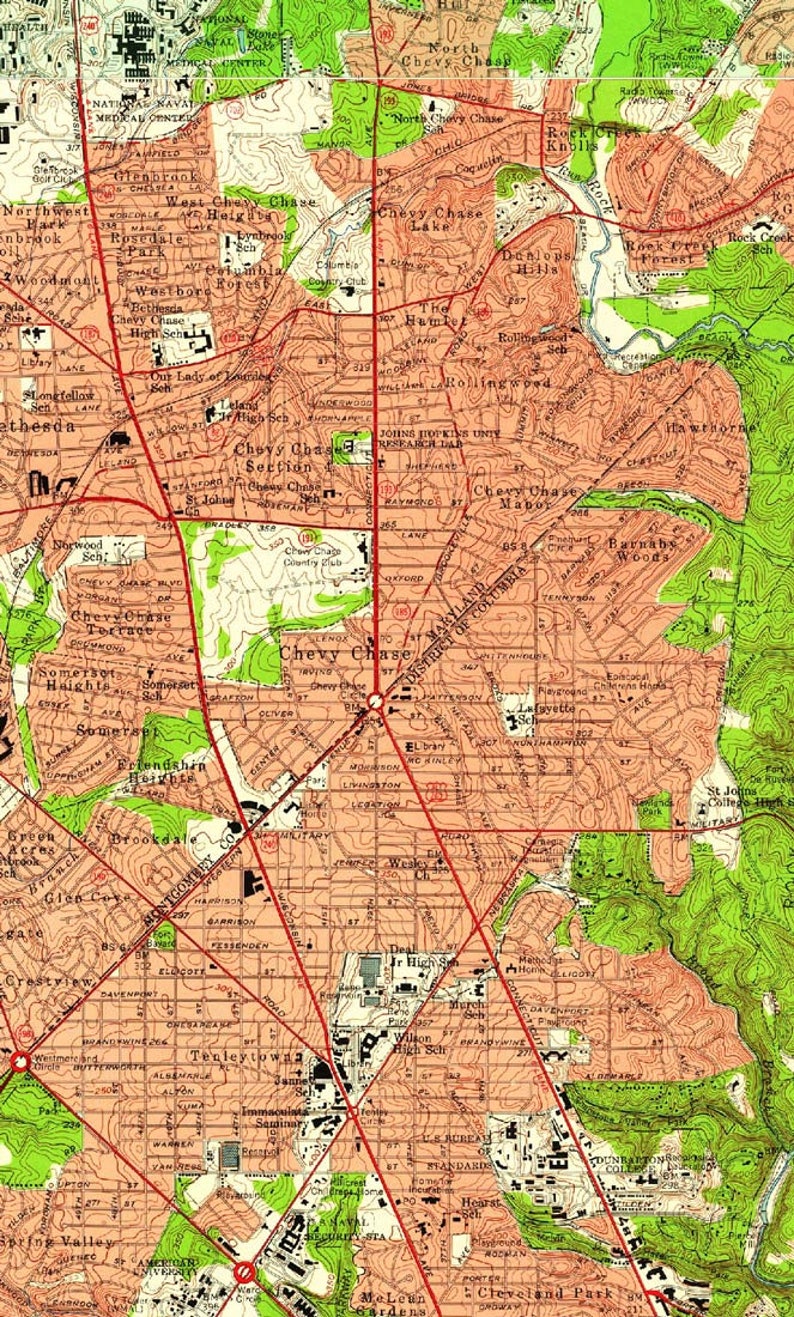 Washington DC Area 1956 Old Topographic Map USGS Custom - Etsy Italia