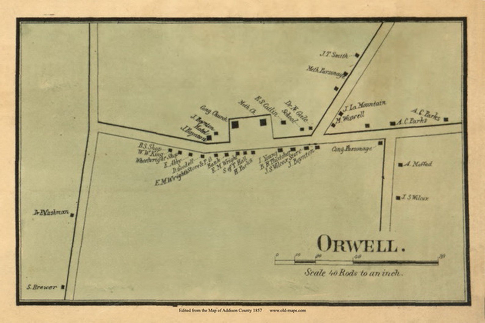 Orwell Village 1857 Old Town Map With Homeowner Names Vermont - Etsy