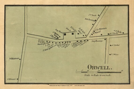 Orwell Village 1857 Old Town Map With Homeowner Names Vermont - Etsy