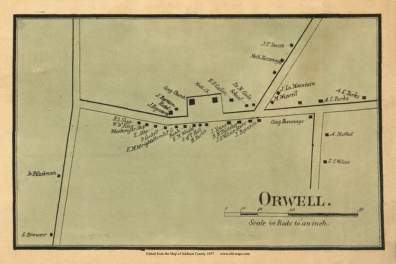 Orwell Village 1857 Old Town Map With Homeowner Names Vermont - Etsy