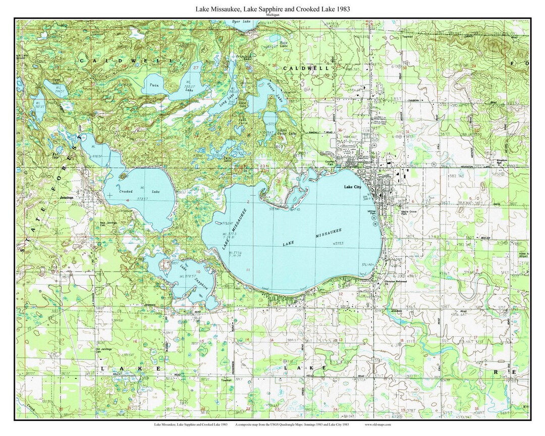 Lake Missaukee Lake Sapphire Crooked Lake - 1983 Map Reprint - Michigan ...