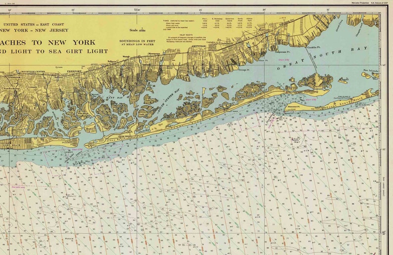 Approaches to New York City 1952 Nautical Map Reprint New | Etsy