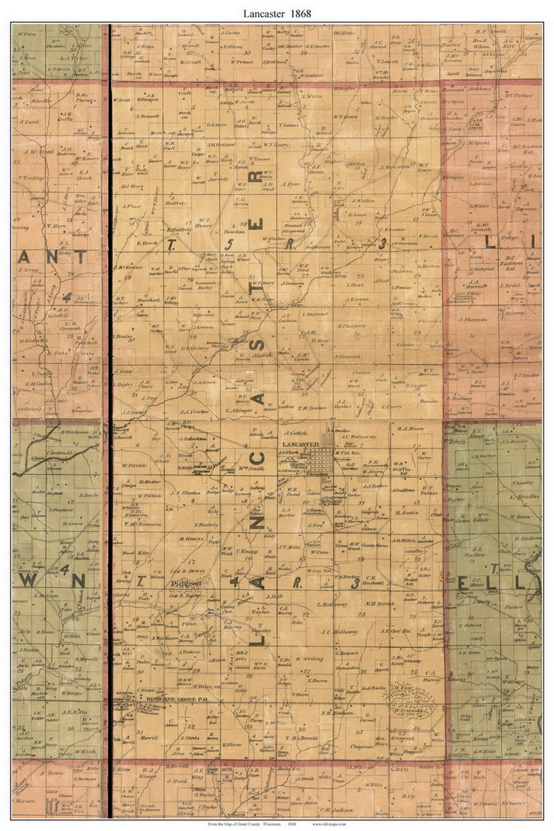 Lancaster 1868 - Old Town Map With Homeowner Names - Pidgeon Hurricane ...