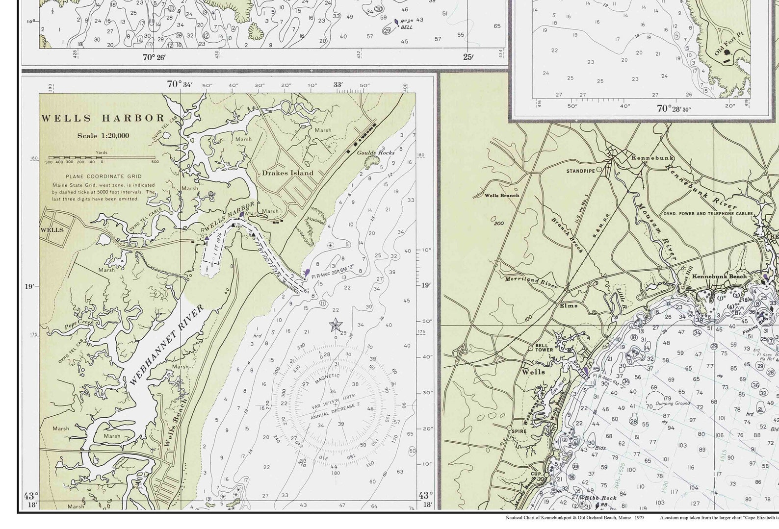 Kennebunkport Old Orchard Beach 1975 Map Old Nautical Chart | Etsy