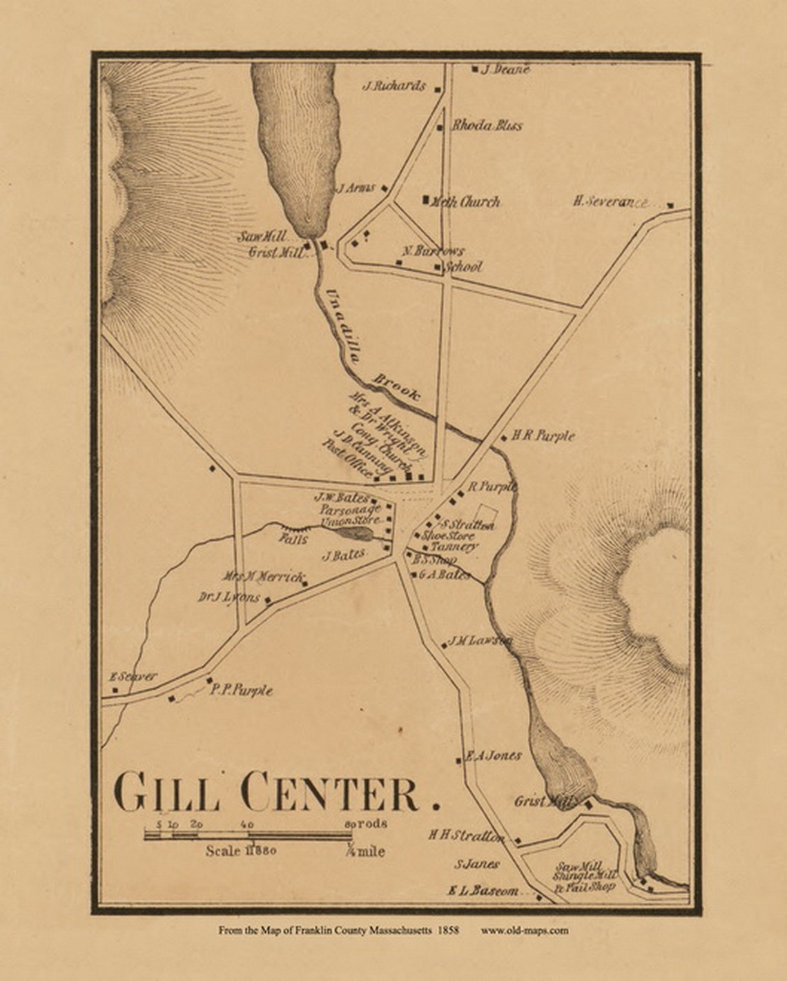 Gill Center 1858 Old Town Map With Homeowner Names - Etsy