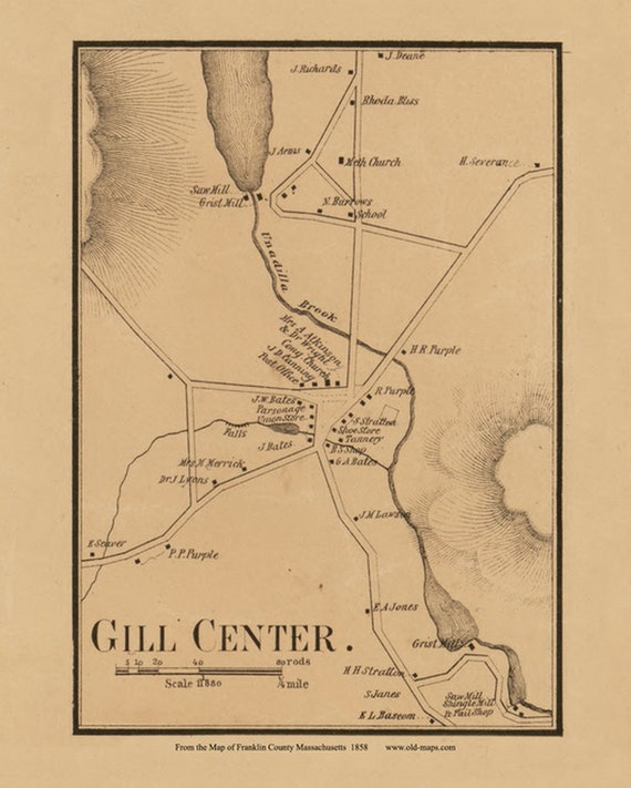 Gill Center 1858 Old Town Map With Homeowner Names | Etsy