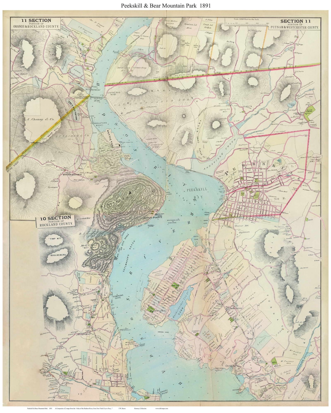 Peekskill & Bear Mountain Park 1891 Map - Custom Reprint Hudson River ...
