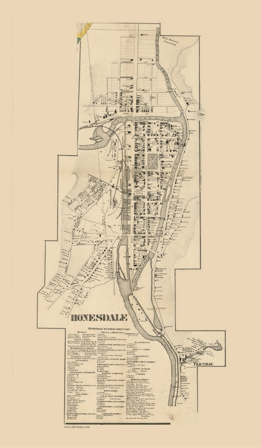Honesdale 1860 Old Map Homeowner Names Texas - Genealogy - Wayne County ...