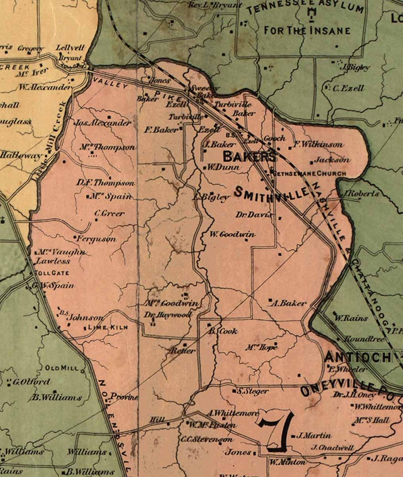 Davidson County Tennessee 1871 Old Wall Map Reprint With - Etsy