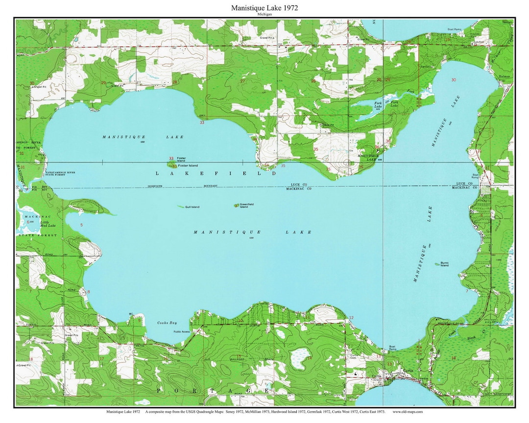 Manistique Lake - 1972 Map Reprint - Michigan - Old Topographic USGS ...