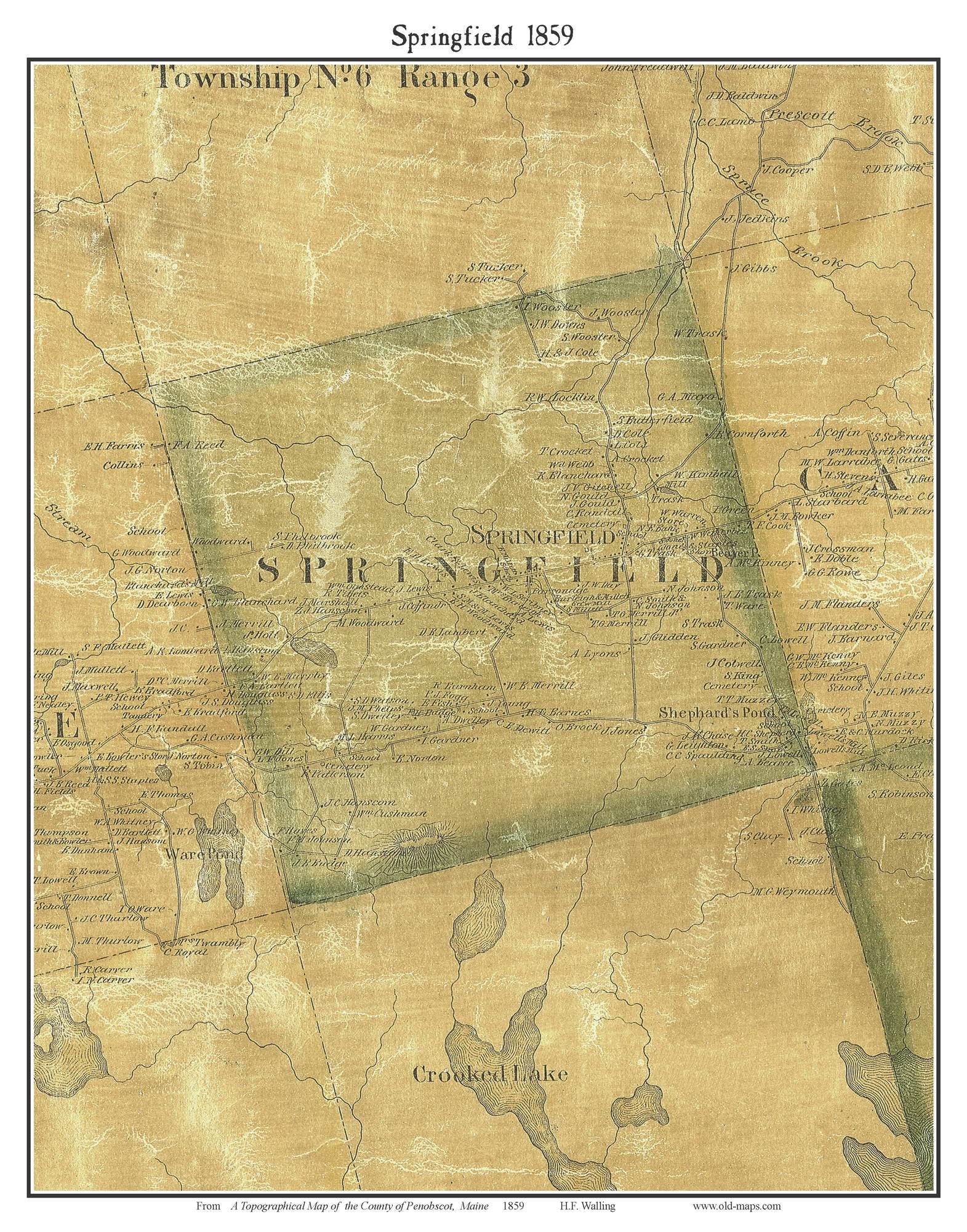 Springfield 1859 Old Town Map With Homeowner Names Maine - Etsy
