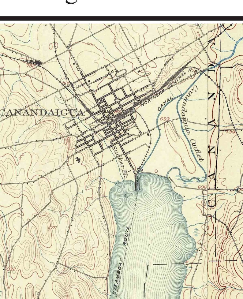 Canandaigua Lake - 1903 USGS Topographic Map Custom Composite Reprint ...