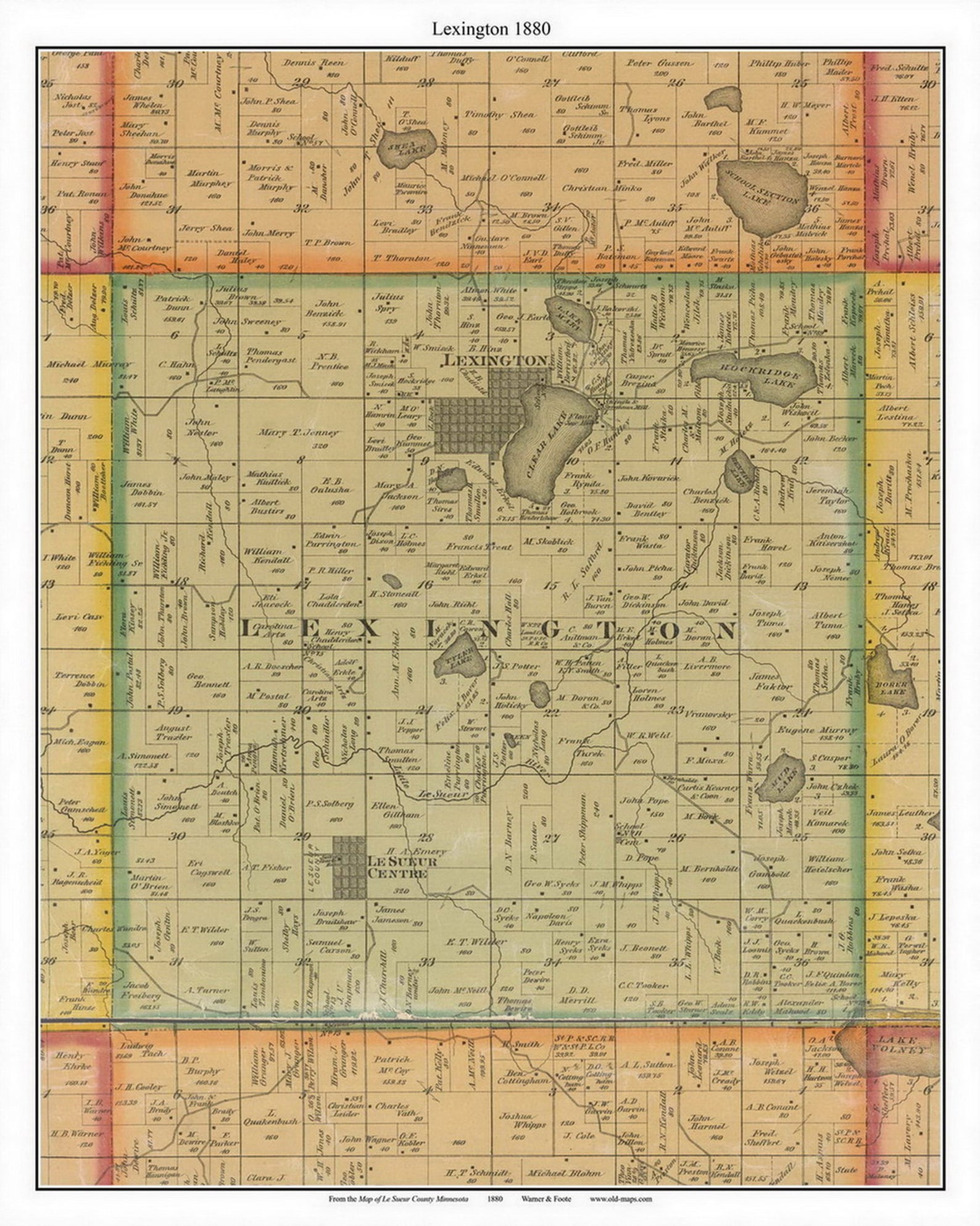 Lexington 1880 Old Town Map With Homeowner Names Minnesota - Etsy