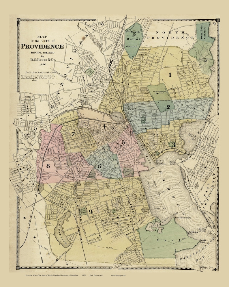 Providence City Rhode Island 1870 Old Town Map Reprint With - Etsy