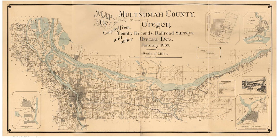 Multnomah County Oregon 1889 - Old Wall Map - Reprint - Etsy