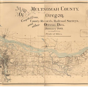 Multnomah County Oregon 1889 - Old Wall Map - Reprint - Etsy