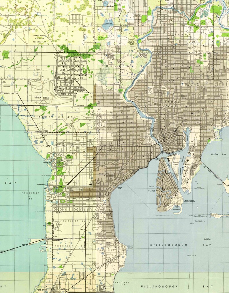 Tampa Bay Florida 1945 Old Topo Map A Composite Made From - Etsy