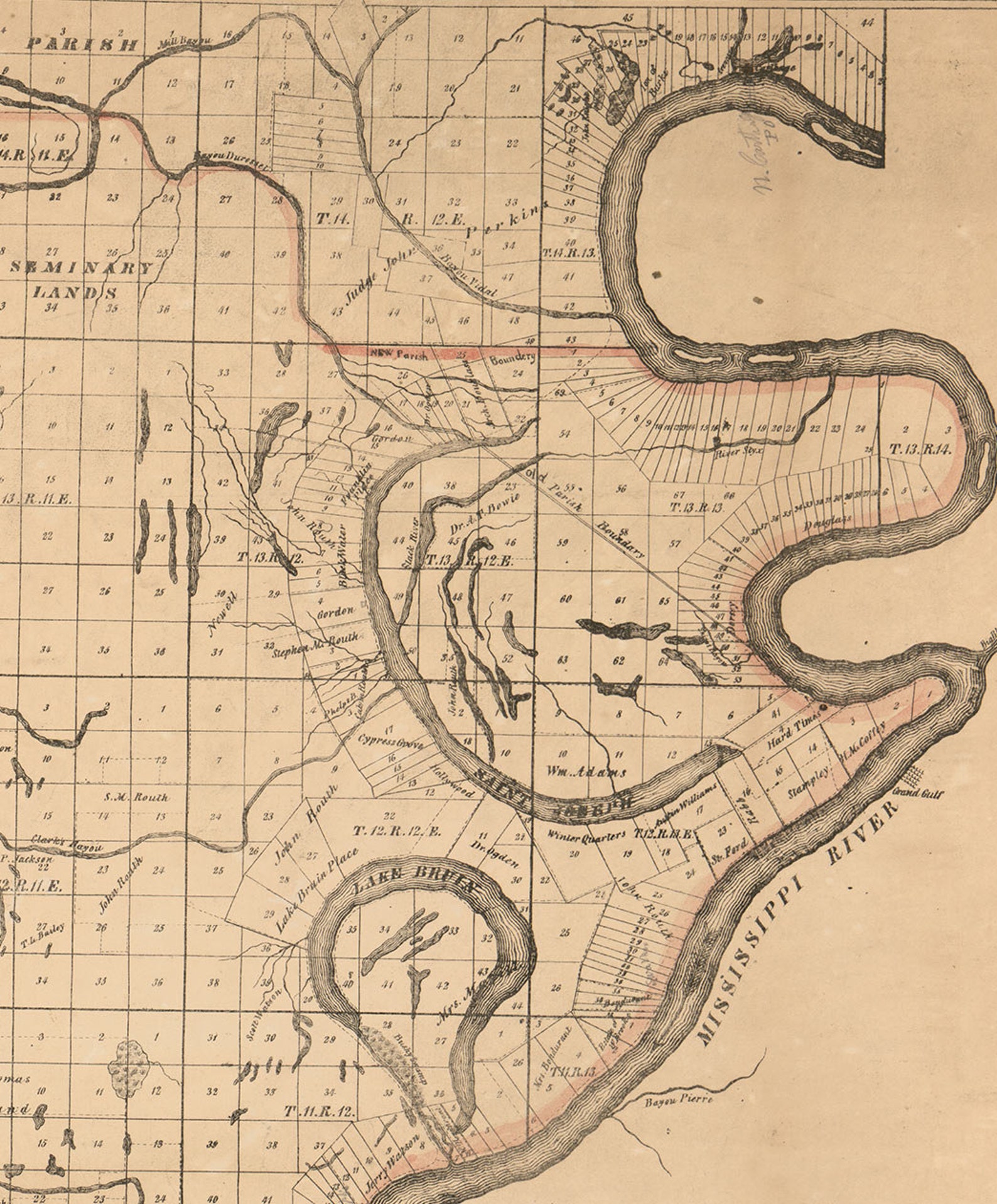 Concordia Parish Louisiana 1841 - Old County Wall Map With Landowner ...