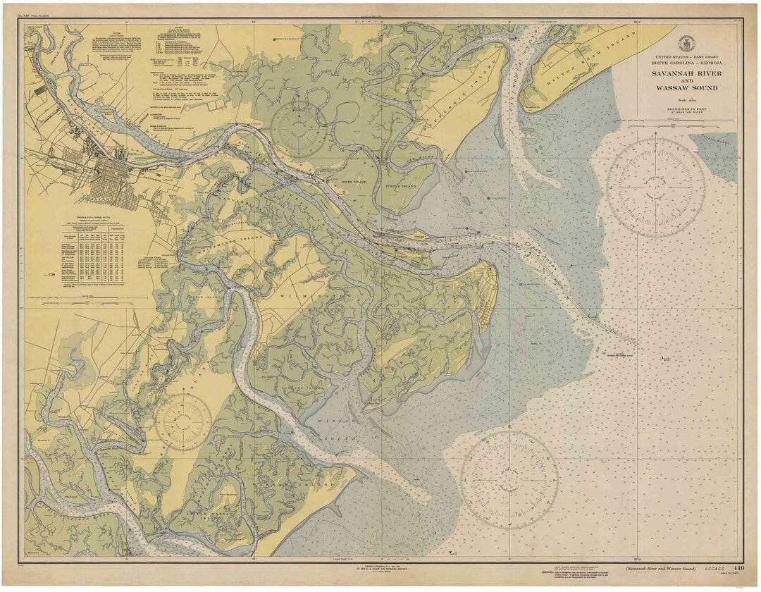 Savannah River and Wassaw Sound 1944-old Map Nautical Chart-south ...