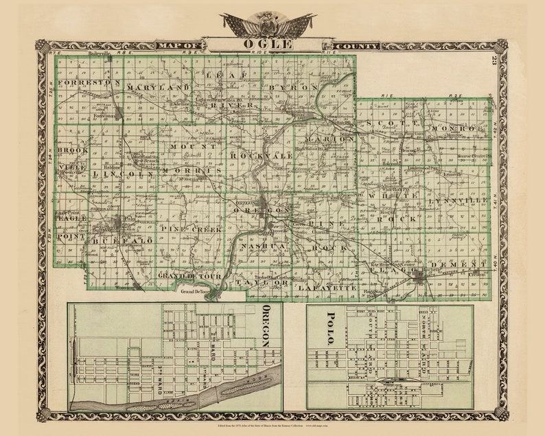 Ogle County Illinois 1876 Map Polo Reprint With Homeowner - Etsy