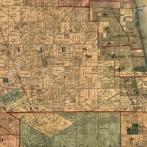 Cook County Illinois 1886 - Old Wall Map Reprint With Homeowner Names ...