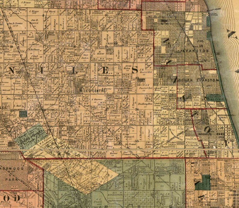 Cook County Illinois 1886 - Old Wall Map Reprint With Homeowner Names ...