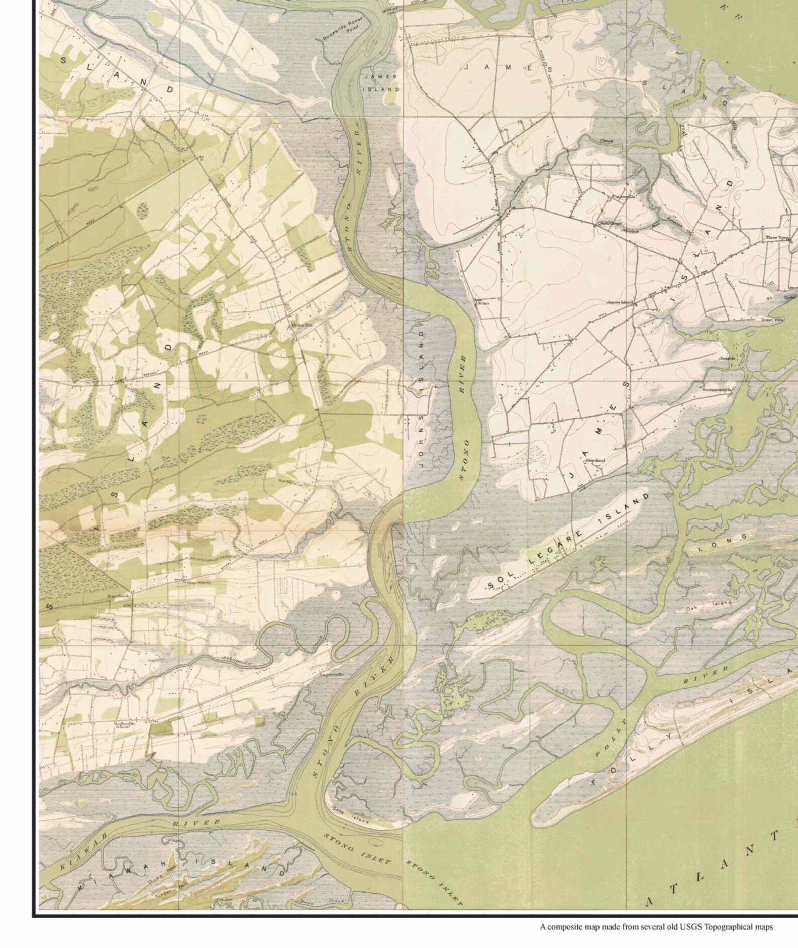 Charleston Area SC 1919 Old Topo Map USGS Custom Composite - Etsy