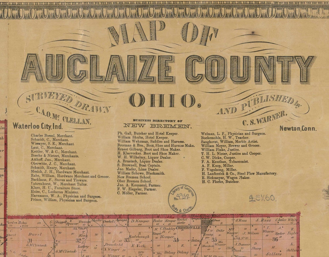 Auglaize County Ohio 1860 Old Wall Map Reprint With - Etsy