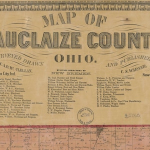 Auglaize County Ohio 1860 - Old Wall Map Reprint With Homeowner Names ...