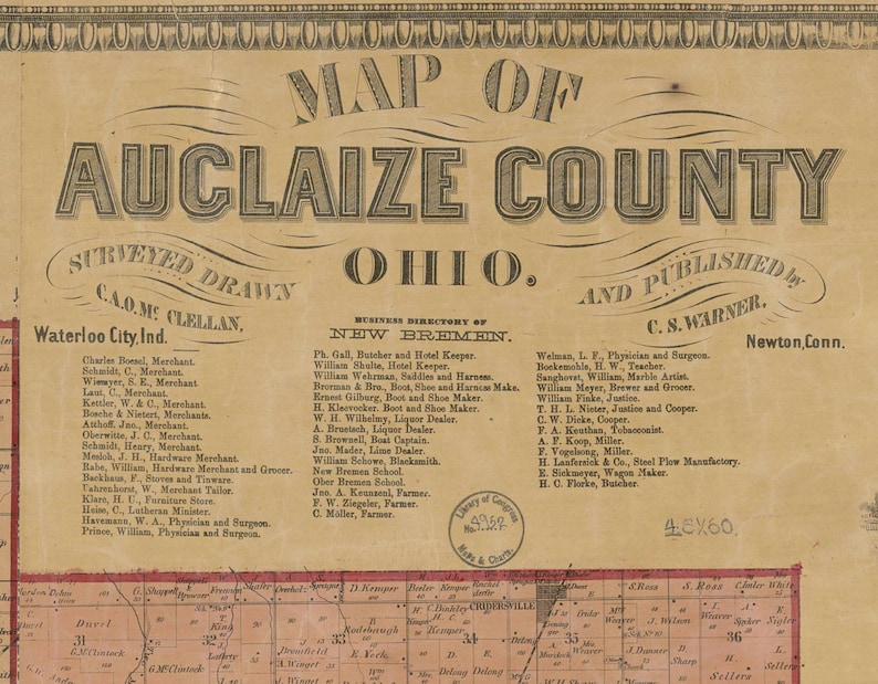 Auglaize County Ohio 1860 Old Wall Map Reprint With - Etsy