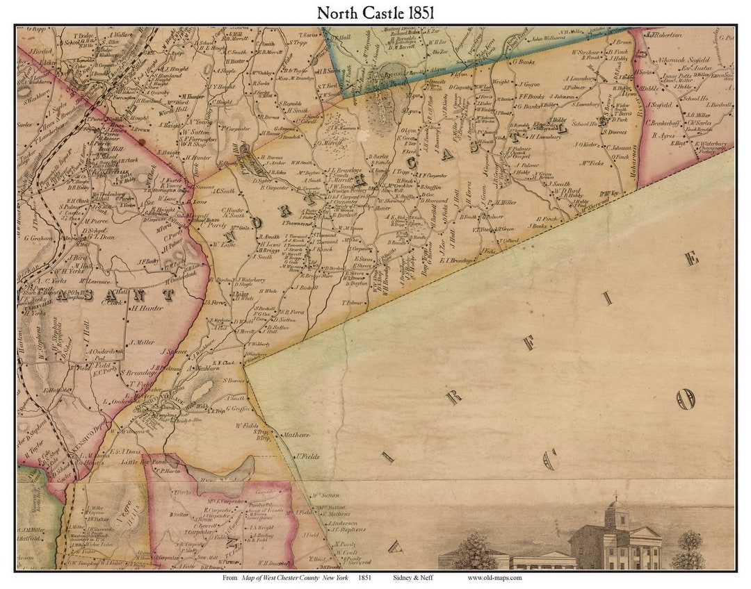 North Castle 1851 Old Town Map - With Homeowner Names New York Reprint ...
