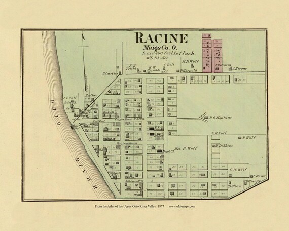 Racine 1877 Old Town Map Meigs County Ohio Valley Atlas | Etsy
