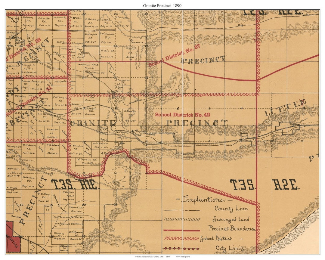 Granite Precinct 1890 - Old Town Map With Homeowner Names - Utah ...