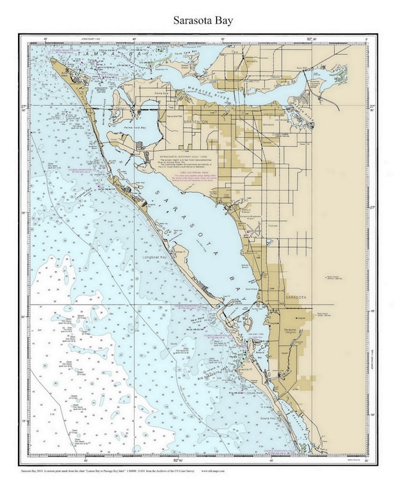 Map Of Lido Key Florida Lido Key & Siesta Key Grey Frame Nautical