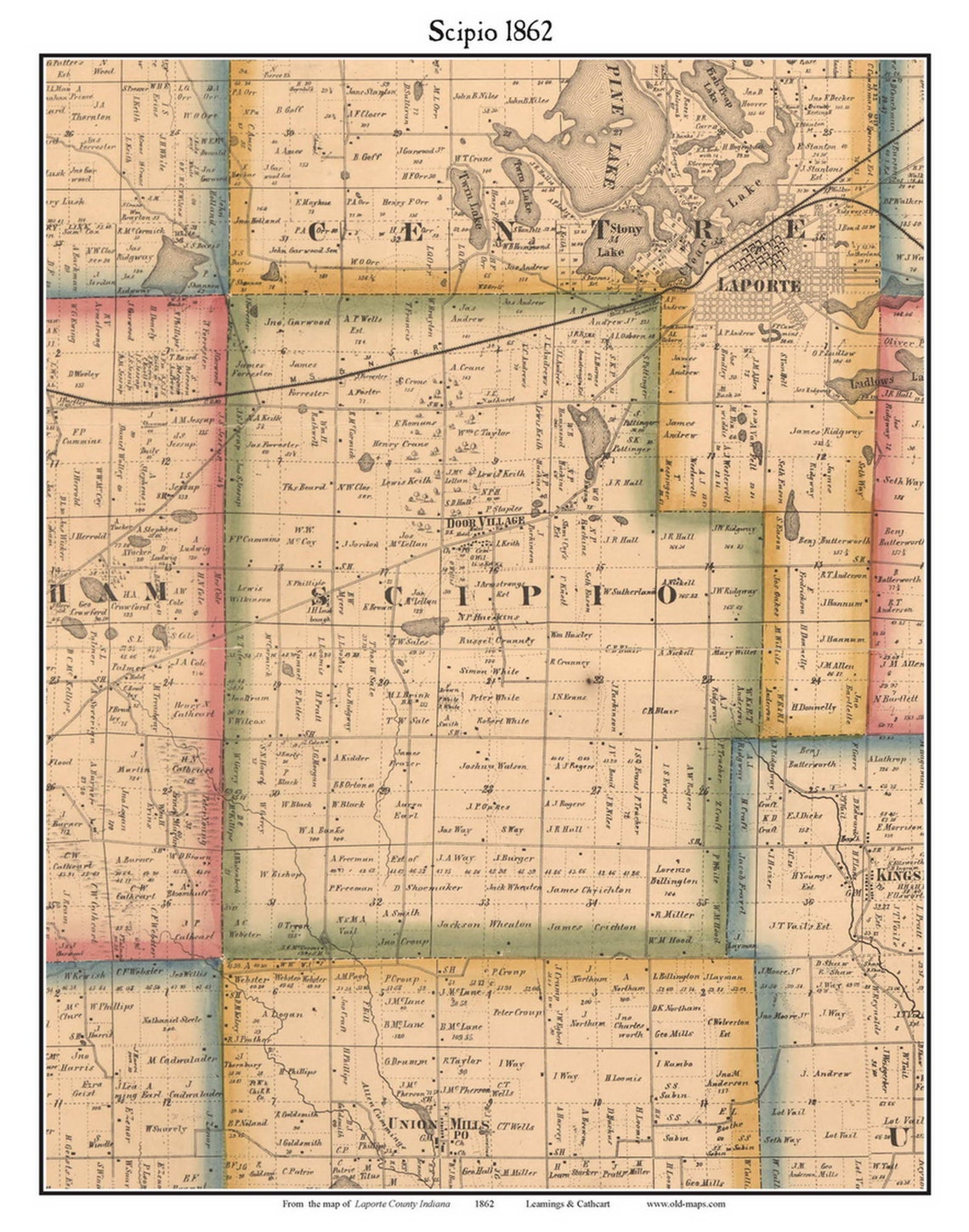 Scipio 1862 Old Town Map With Homeowner Names Indiana Door - Etsy