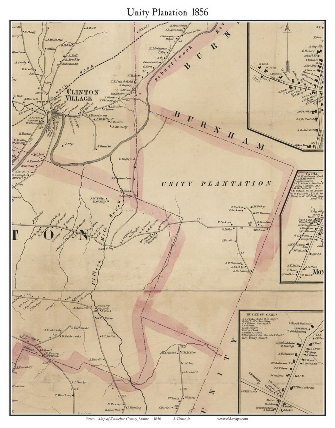 Unity Plantation 1856 Old Town Map With Homeowner Names Maine - Reprint ...